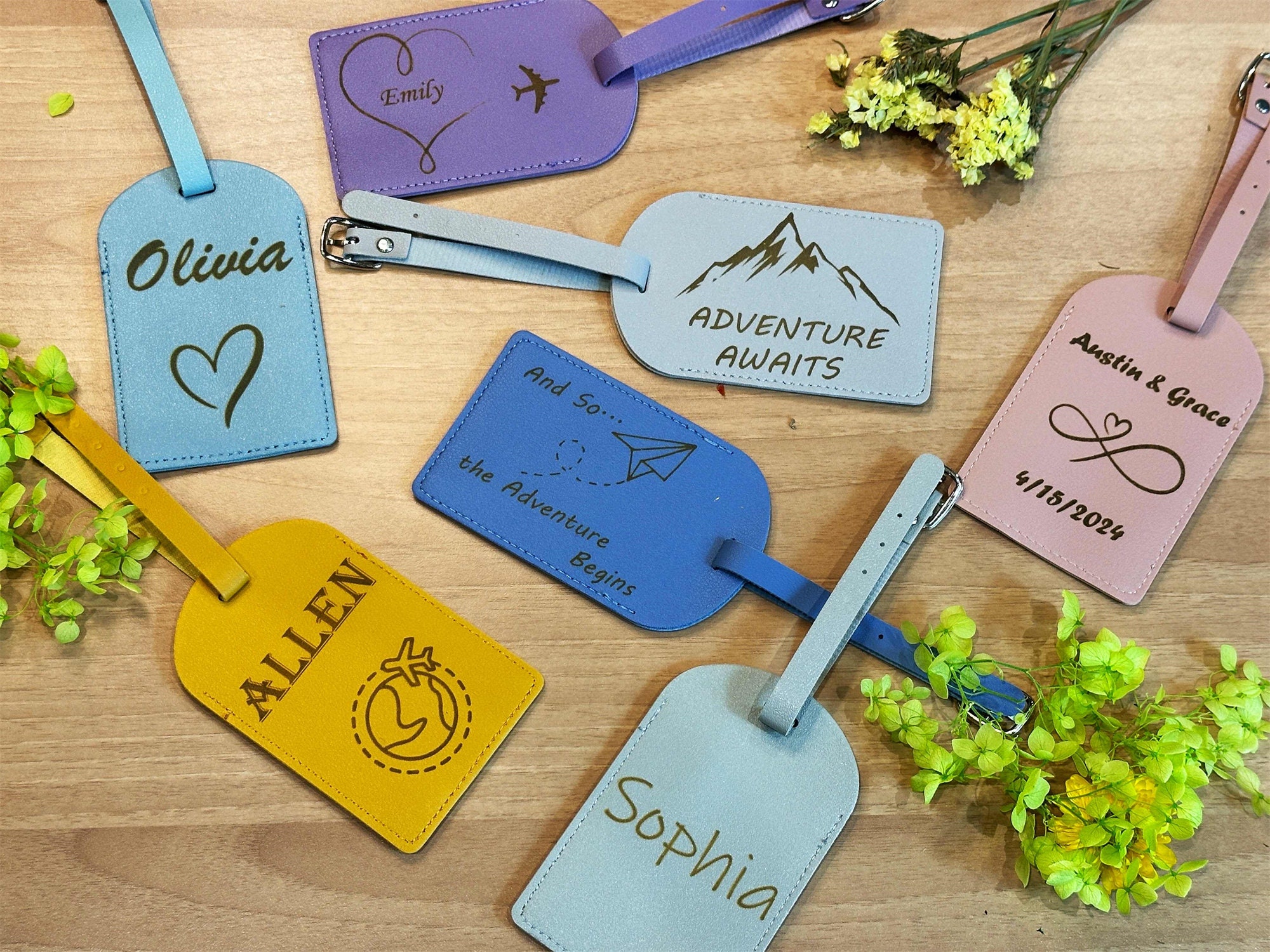 Set of 10 Custom Luggage Tag, Personalized Vegan Leather Luggage Tags ...