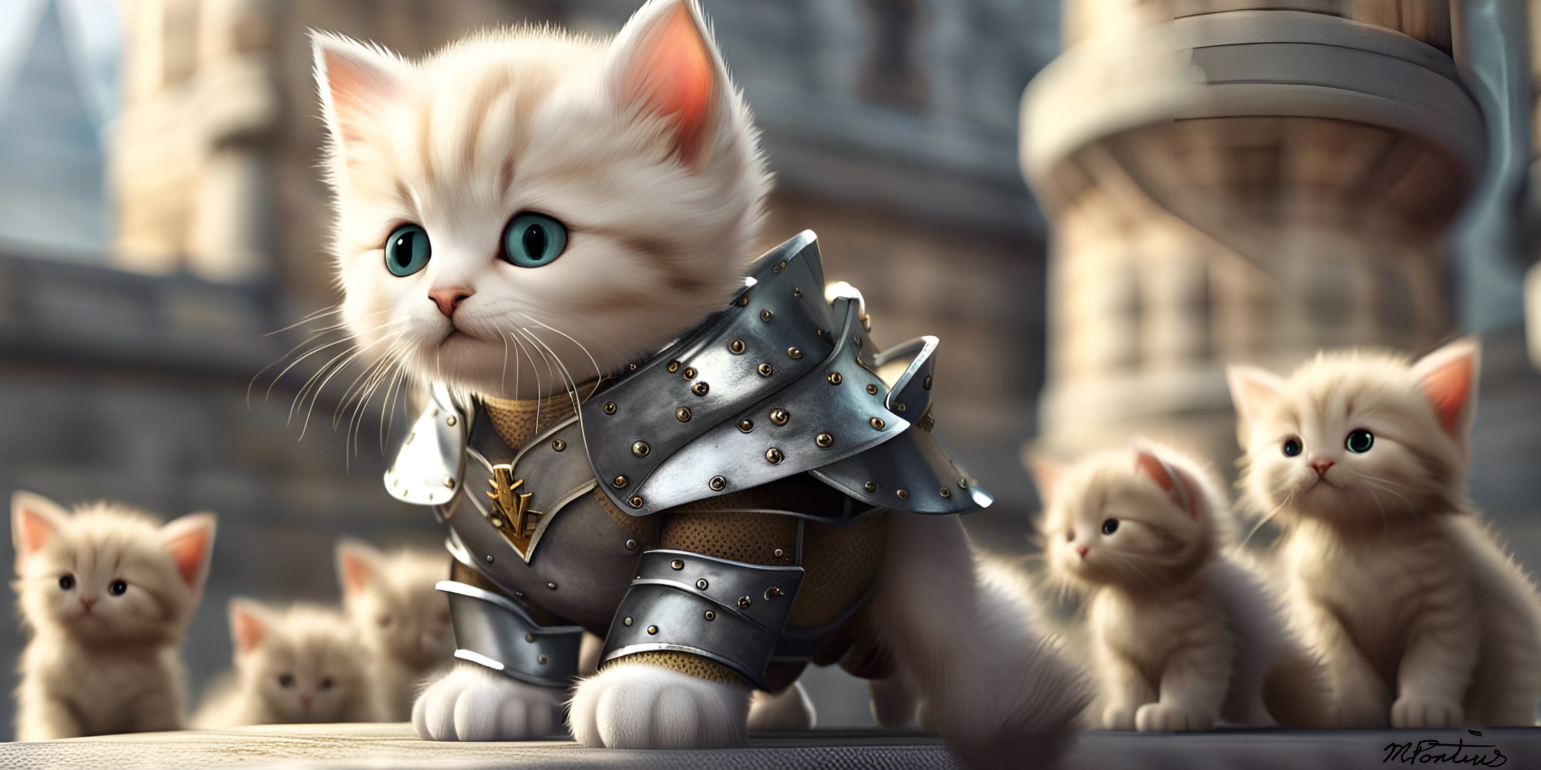 Printed Art Panorama of a Kitten Knight - Etsy