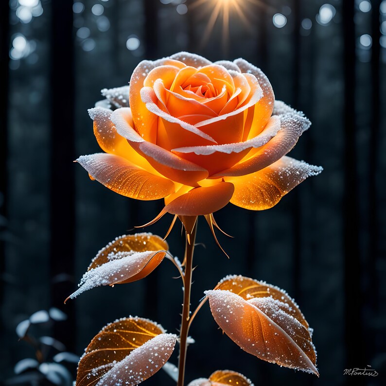 Printed Art Image of Rose of Orange and Frost - Etsy