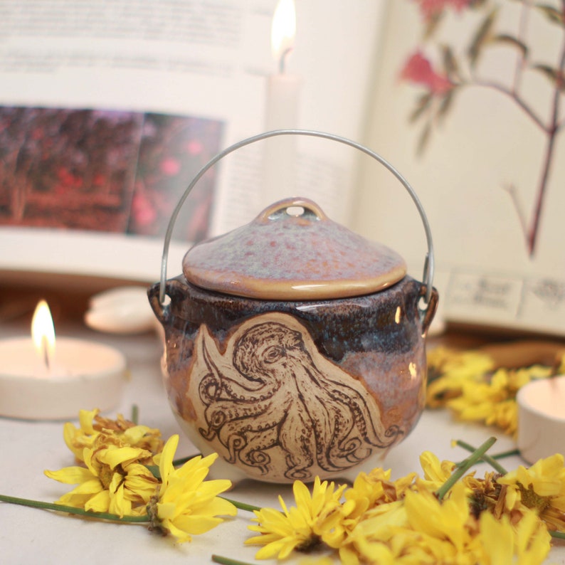 Ancestral Stoneware Ceramic Cauldron, With Power Animals, Burner for ...