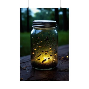 Enchanted Firefly Nights Poster, Rustic Mason Jar Wall Art, Magical ...