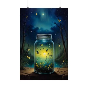 Enchanted Forest Firefly Jar Magical Night Canvas Print, Whimsical Wall ...