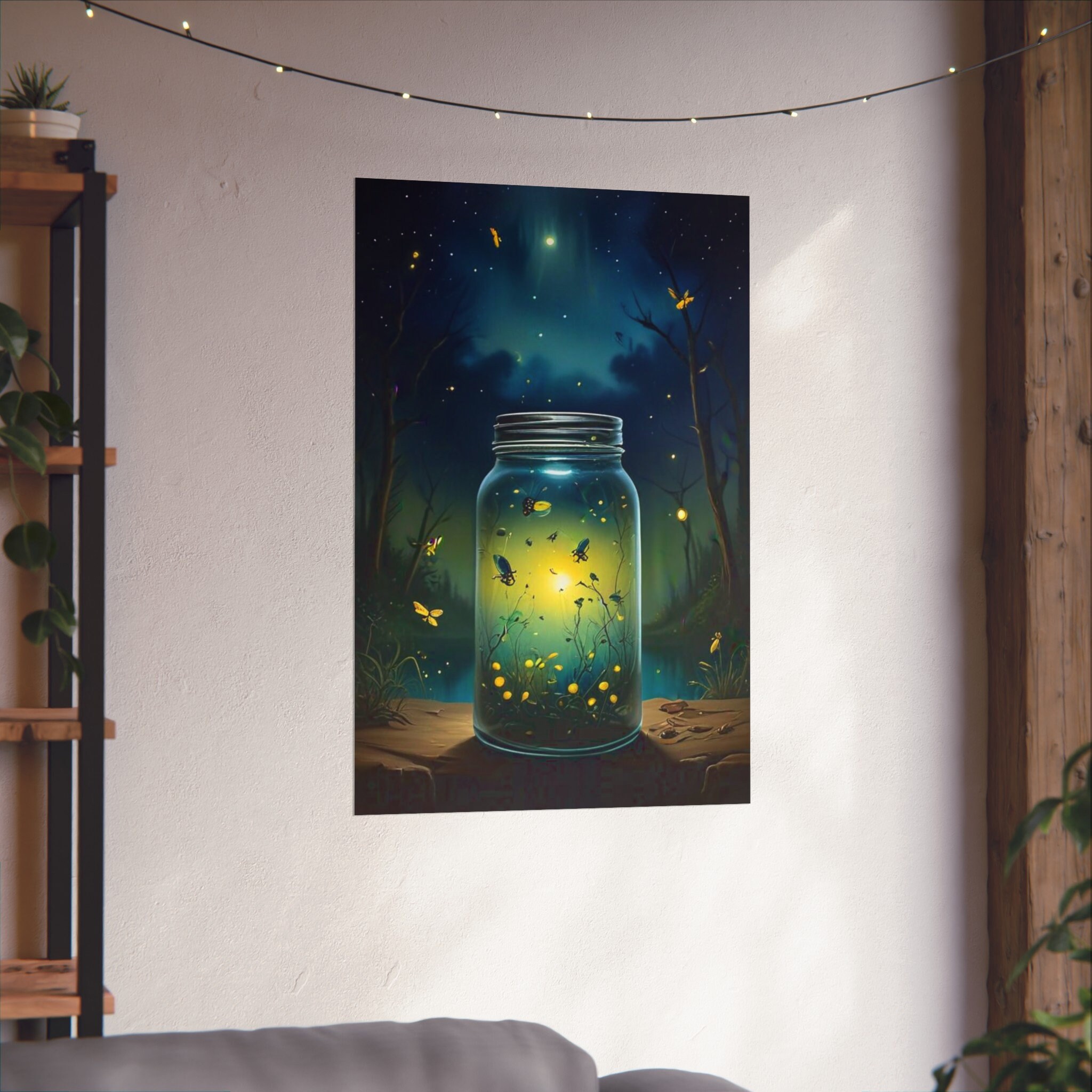 Enchanted Forest Firefly Jar Magical Night Canvas Print, Whimsical Wall ...