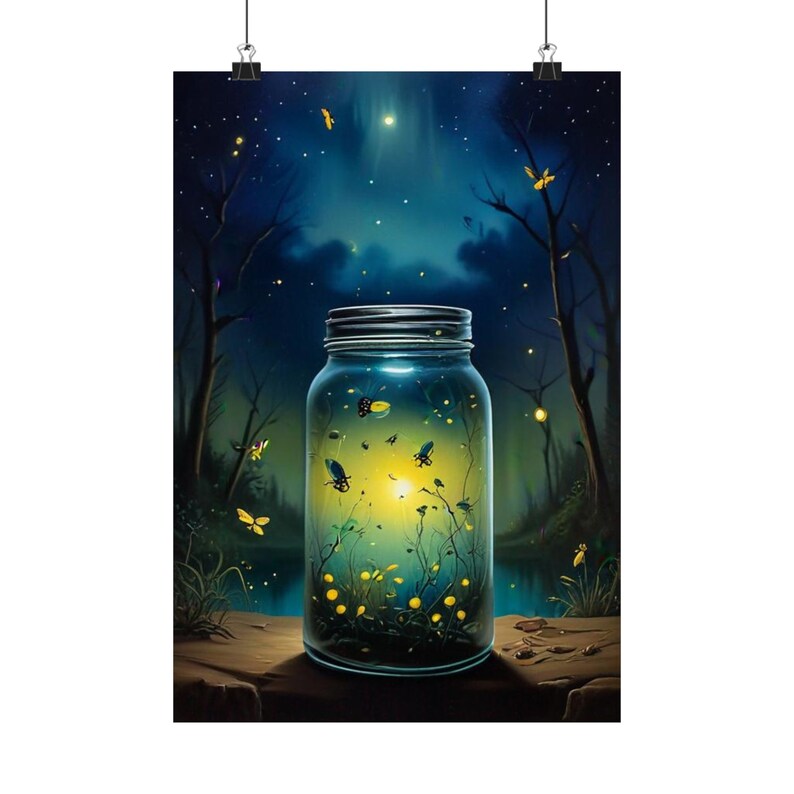 Enchanted Forest Firefly Jar Magical Night Canvas Print, Whimsical Wall ...