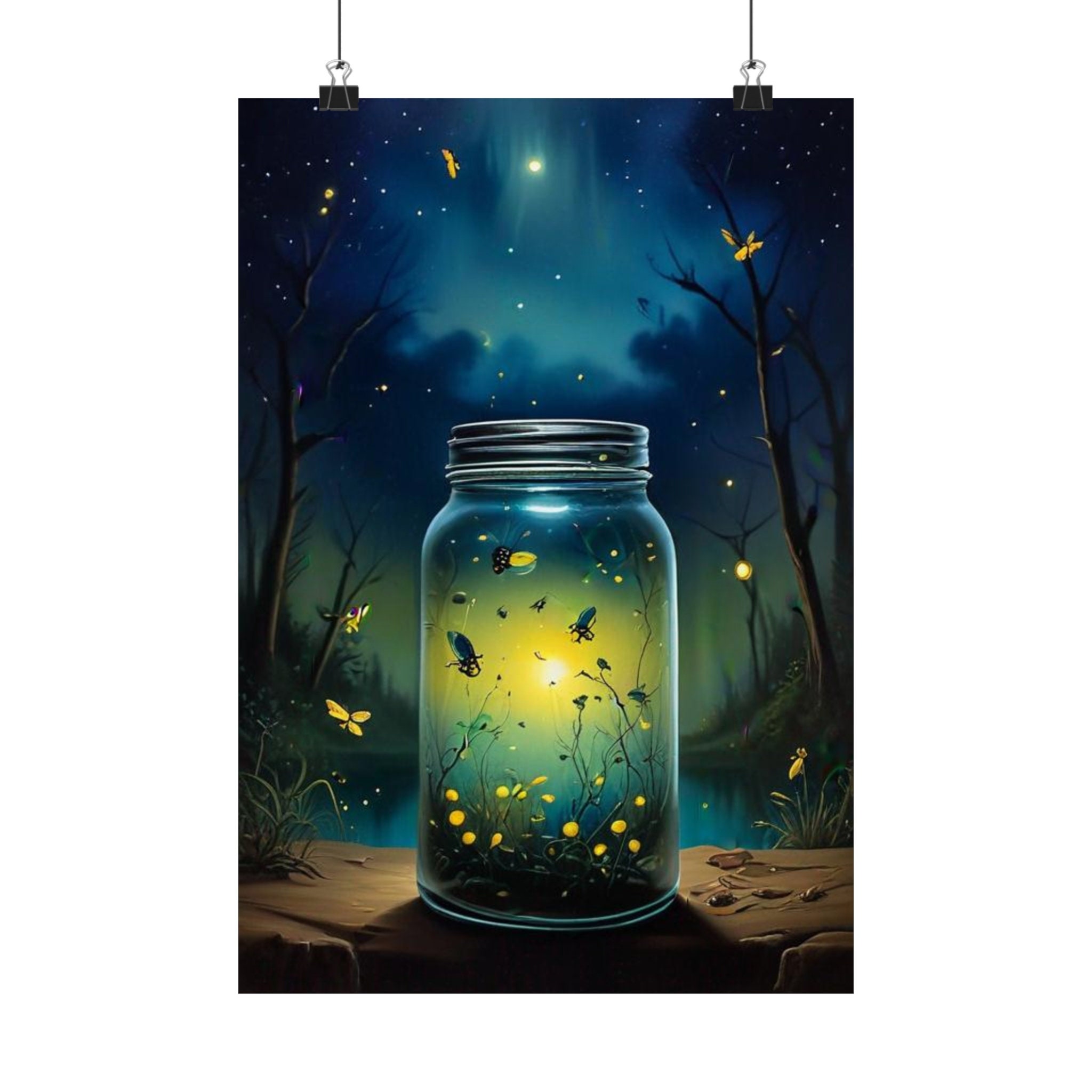Enchanted Forest Firefly Jar Magical Night Canvas Print, Whimsical Wall ...