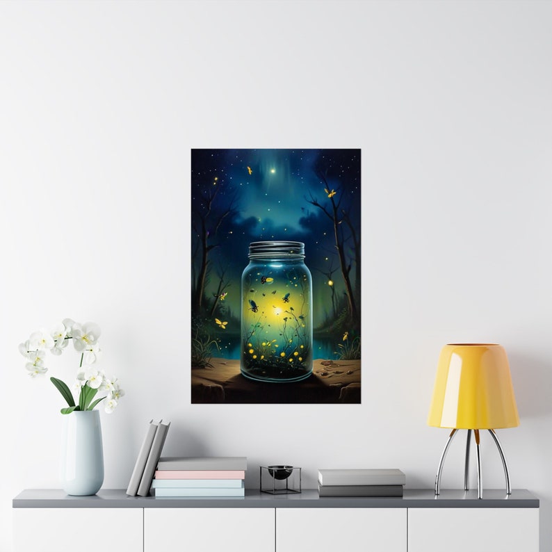 Enchanted Forest Firefly Jar Magical Night Canvas Print, Whimsical Wall ...