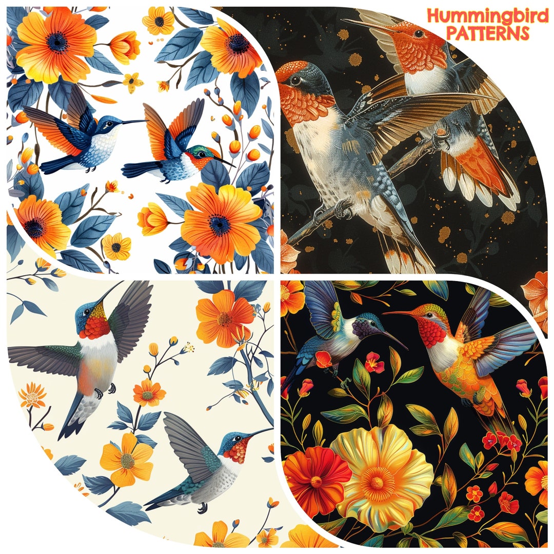 Hummingbird Pattern 20 OPTIONS Seamless Calibri Art Modern Design Birds ...
