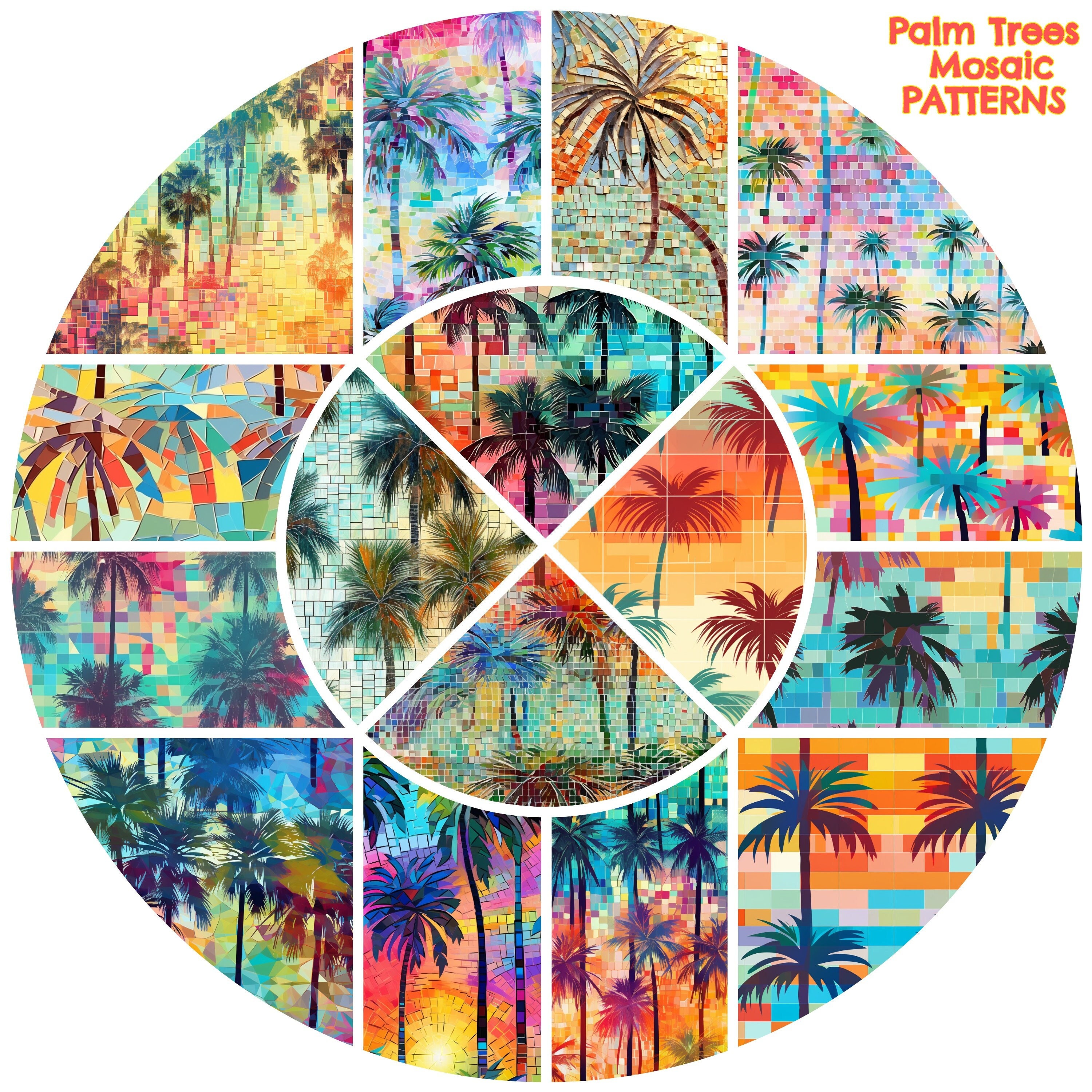 Palm Trees Mosaic Patterns 20 OPTIONS Seamless Beach Art Trees Design ...