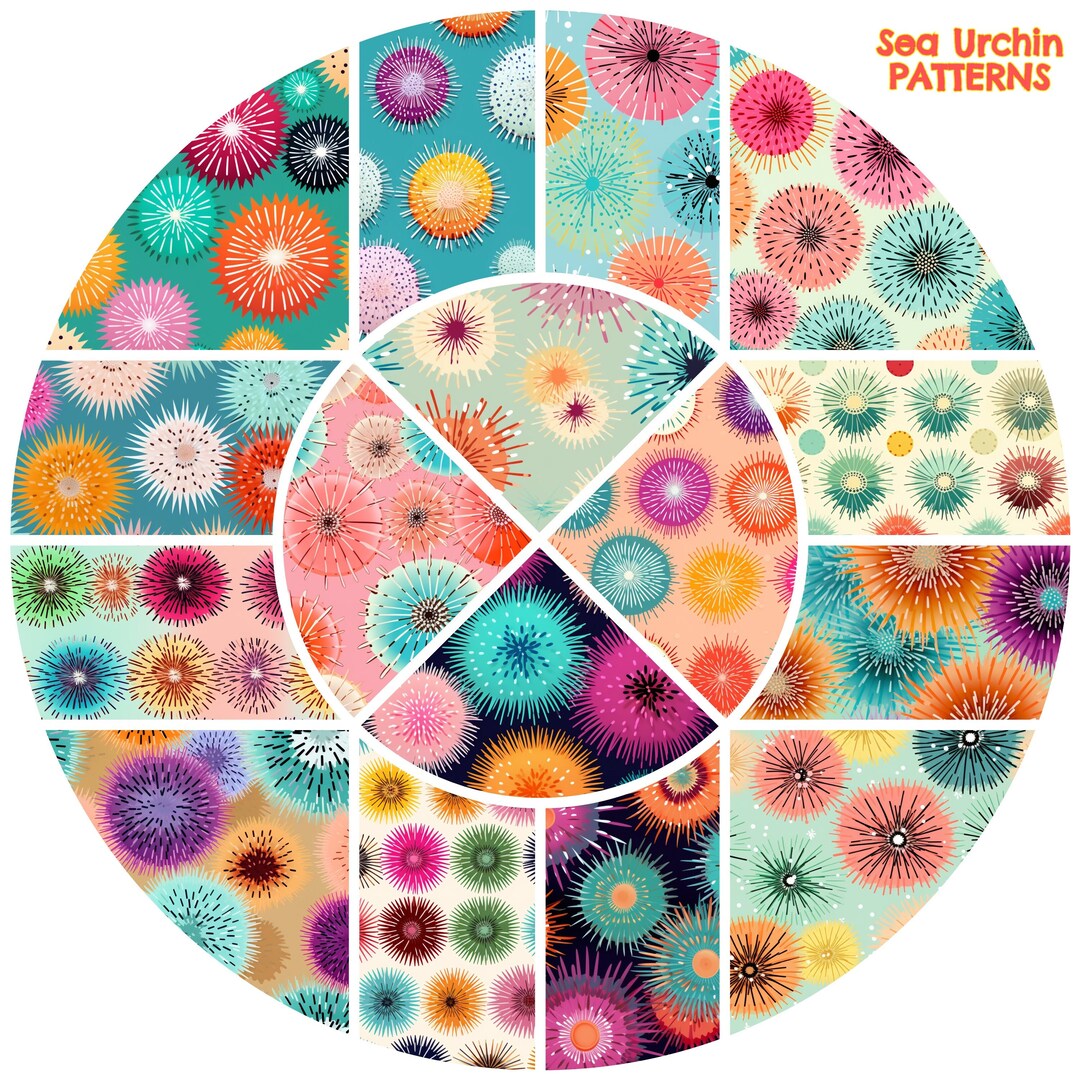 Sea Urchin Pattern 20 OPTIONS Seamless Marine Life Texture Ocean ...