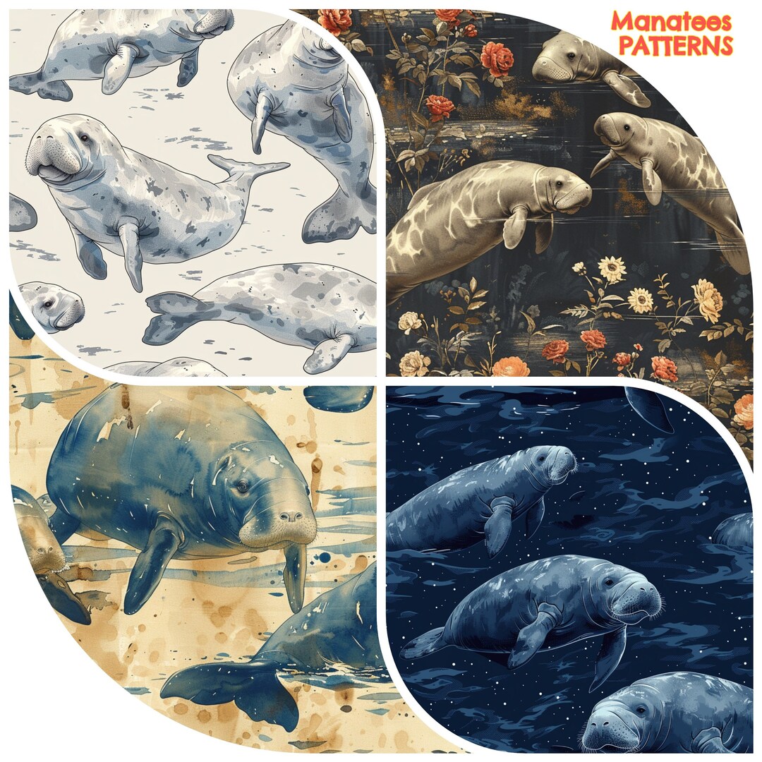Manatee Pattern 20 OPTIONS Seamless Manatee Art Ocean Wallpaper Aquatic ...