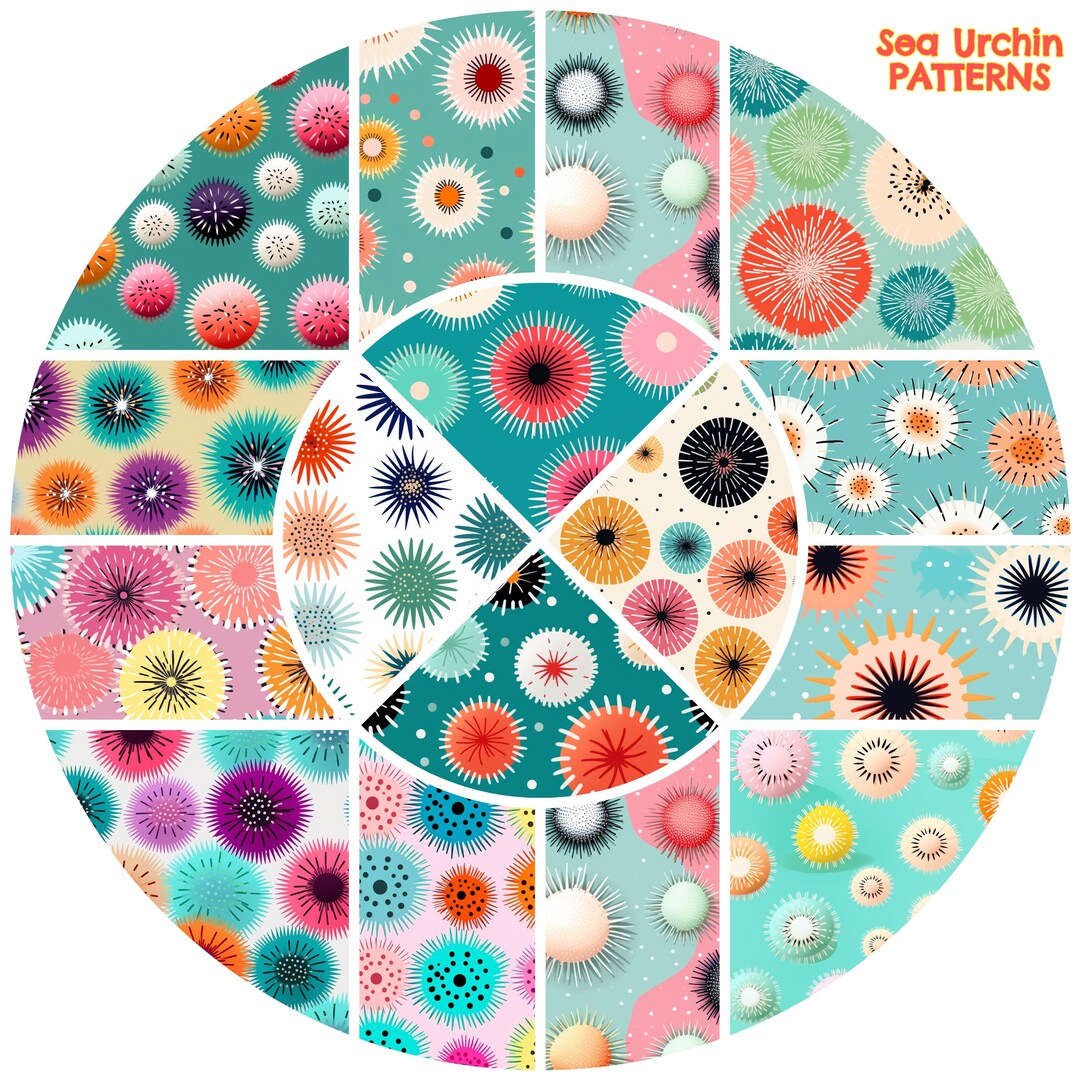 Sea Urchin Pattern 20 OPTIONS Seamless Marine Life Texture Ocean ...