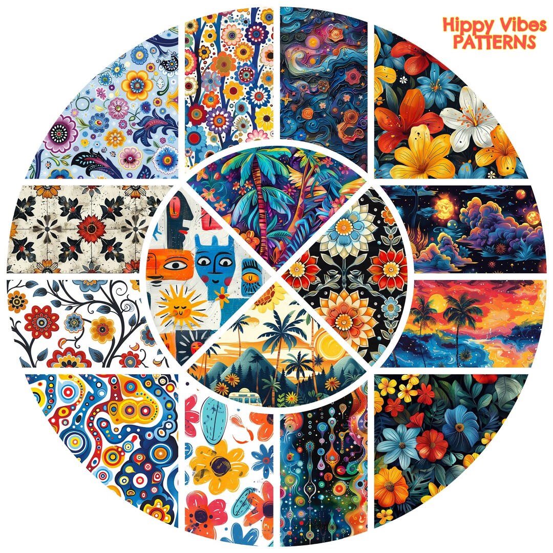 Hippy Vibe Pattern 160 OPTIONS Seamless Hippie Art Groovy Pattern ...