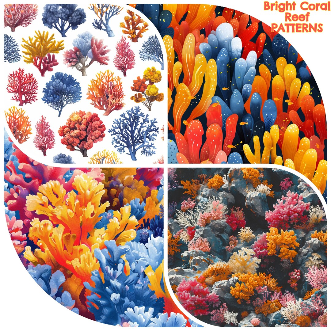 Coral Reef Pattern 20 OPTIONS Seamless Marine Pattern Oceanic Art Reef ...