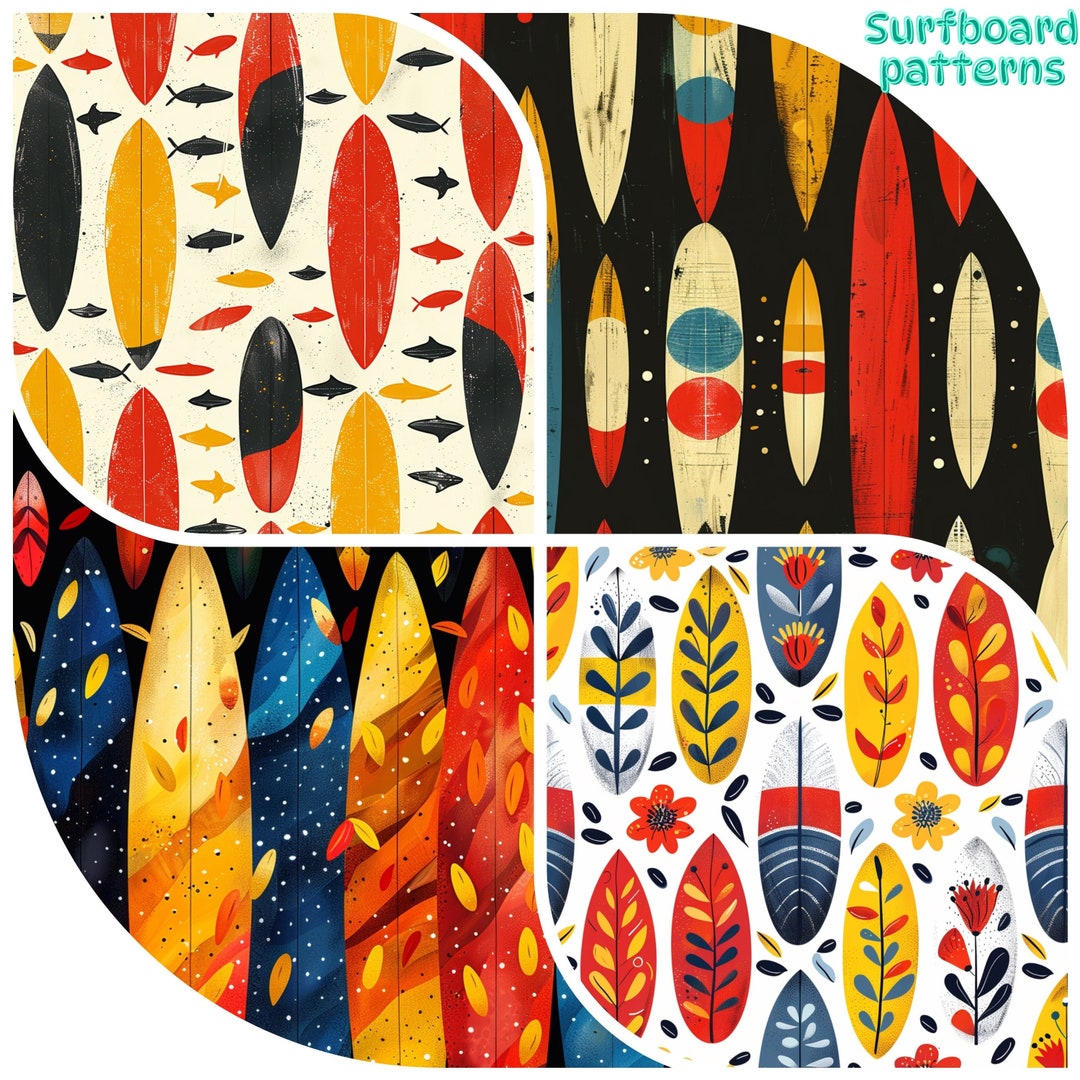 Surfboard Pattern 20 OPTIONS Seamless Digital Surfboard Art Surfboard ...