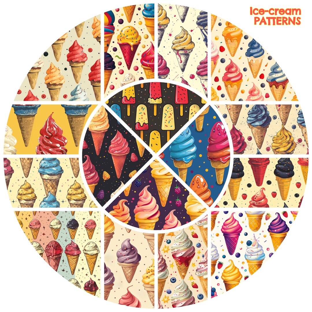 Ice-cream Pattern 20 OPTIONS Summer Vibes Art Frozen Dessert Design Ice ...