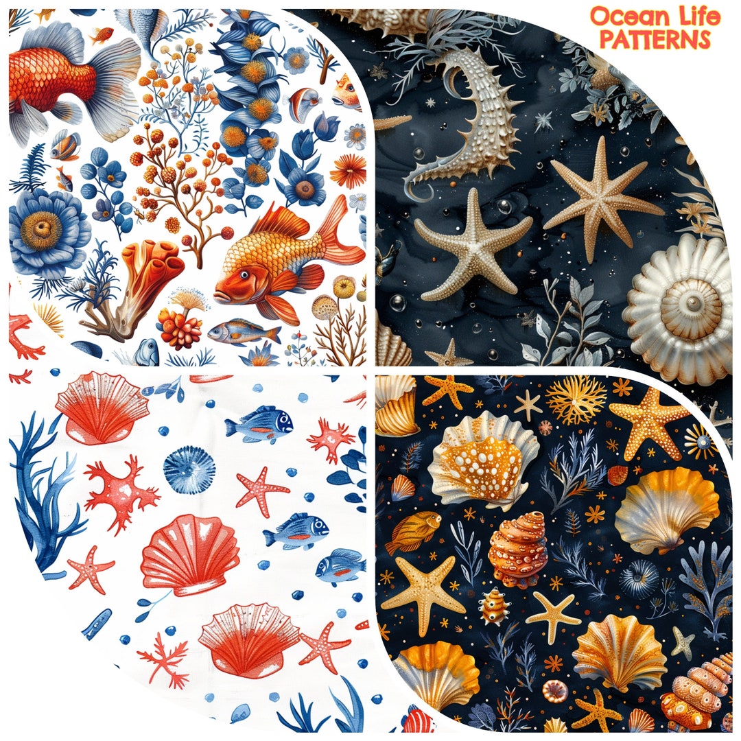 Ocean Pattern 20 OPTIONS Seamless Ocean Life Design Marine Wallpaper ...