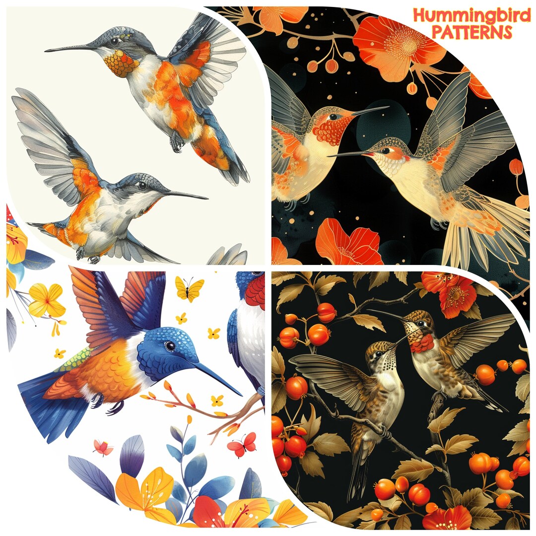 Hummingbird Pattern 20 OPTIONS Seamless Calibri Art Modern Design Birds ...