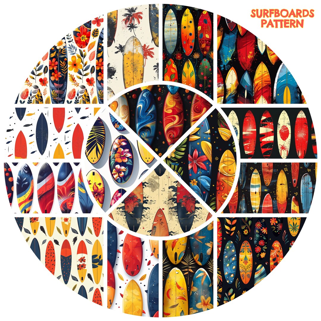 Surfboard Pattern 104 OPTIONS Seamless Digital Surfboard Art Surfboard ...