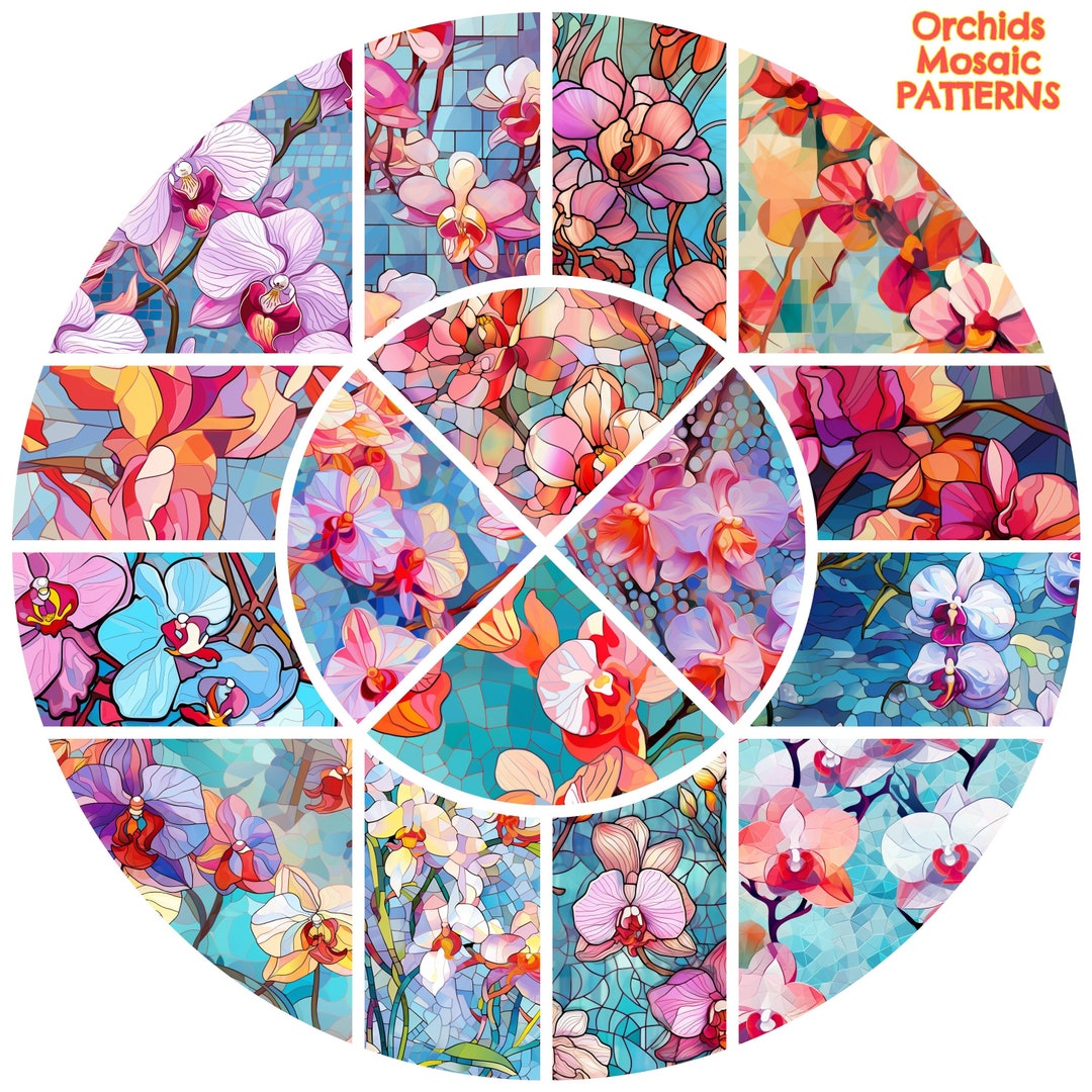 Orchids Mosaic Pattern 152 OPTIONS Seamless Orchid Art Blossom Design ...