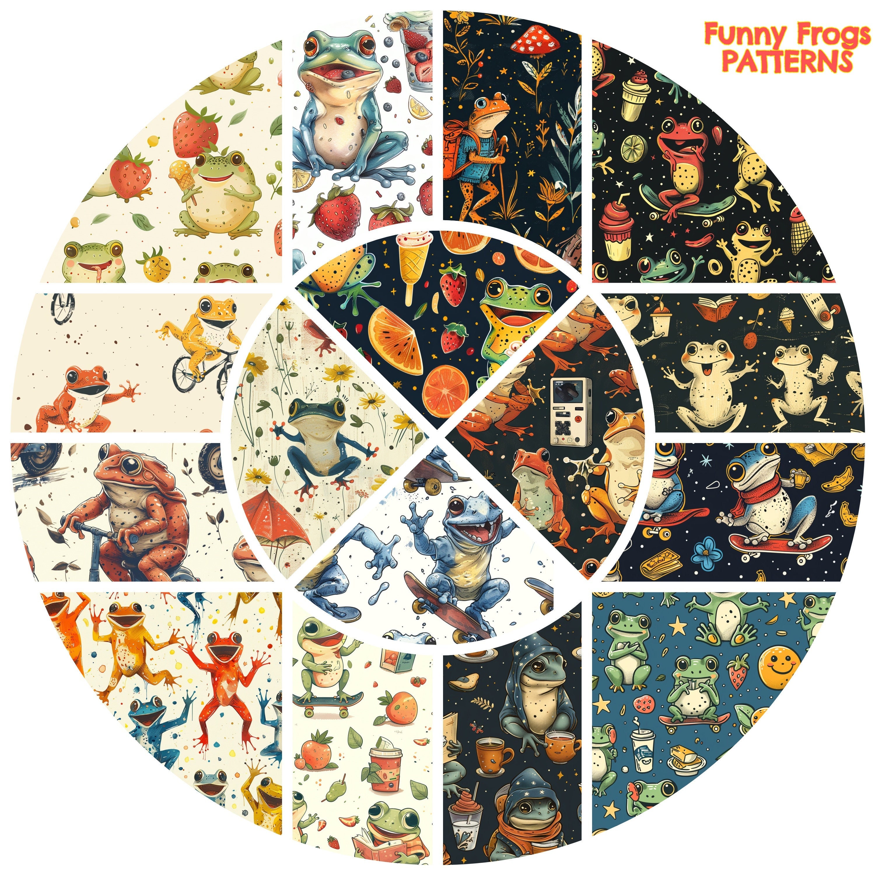 Frogs Pattern 83 OPTIONS Seamless Funny Frogs Art Frogs Design Frog ...