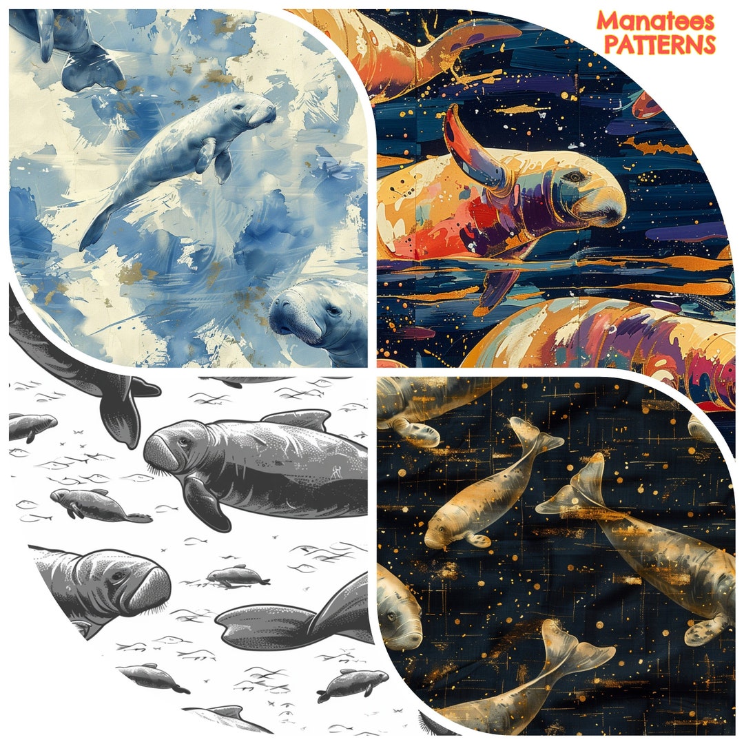 Manatee Pattern 20 OPTIONS Seamless Manatee Art Ocean Wallpaper Aquatic ...