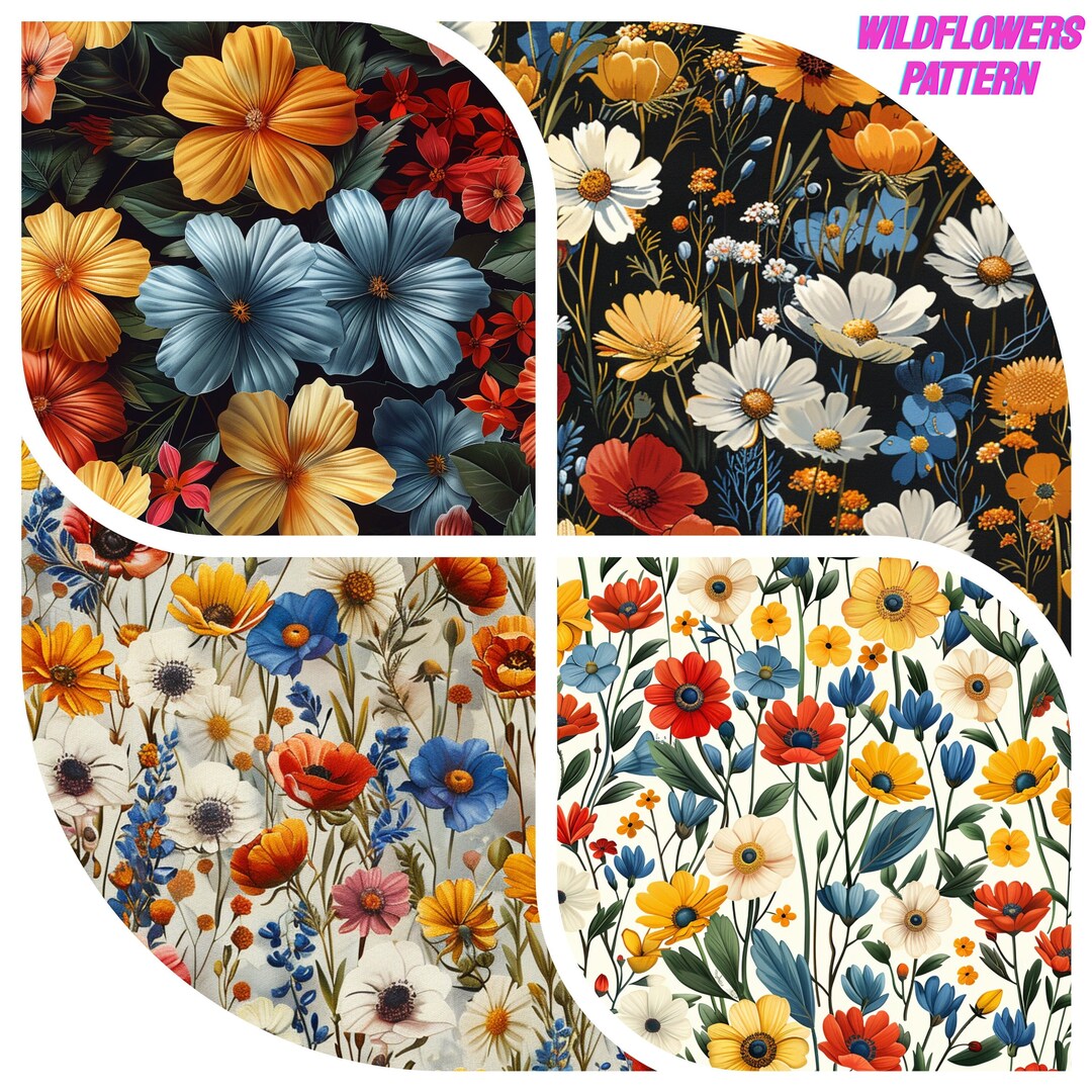 Wildflowers Pattern 20 OPTIONS Floral Seamless Art Field Wallpaper ...