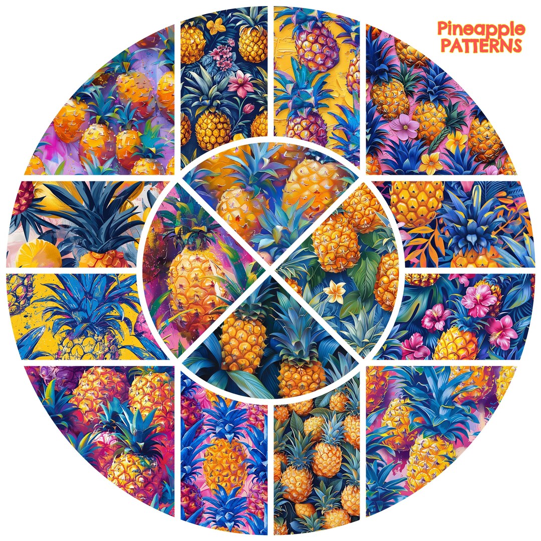 Pineapple Pattern 20 OPTIONS Seamless Tropical Art Fruit Design Summer ...