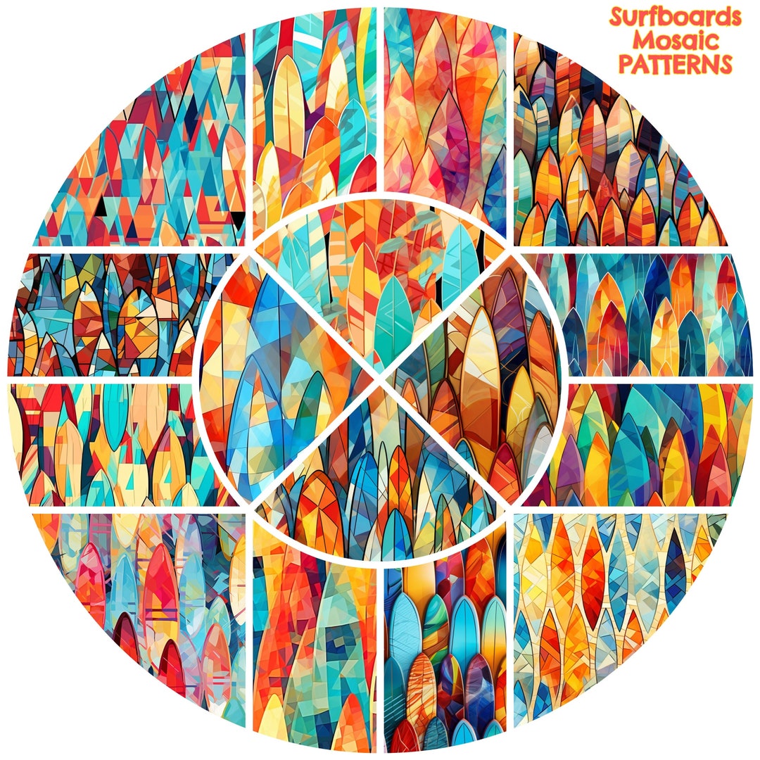 Surfboard Mosaic Pattern 20 OPTIONS Seamless Surf Art Surfboard Design ...