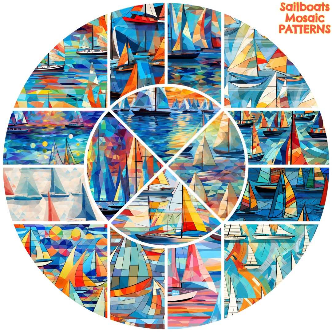 Sailboats Mosaic Pattern 20 OPTIONS Seamless Nautical Design Maritime ...