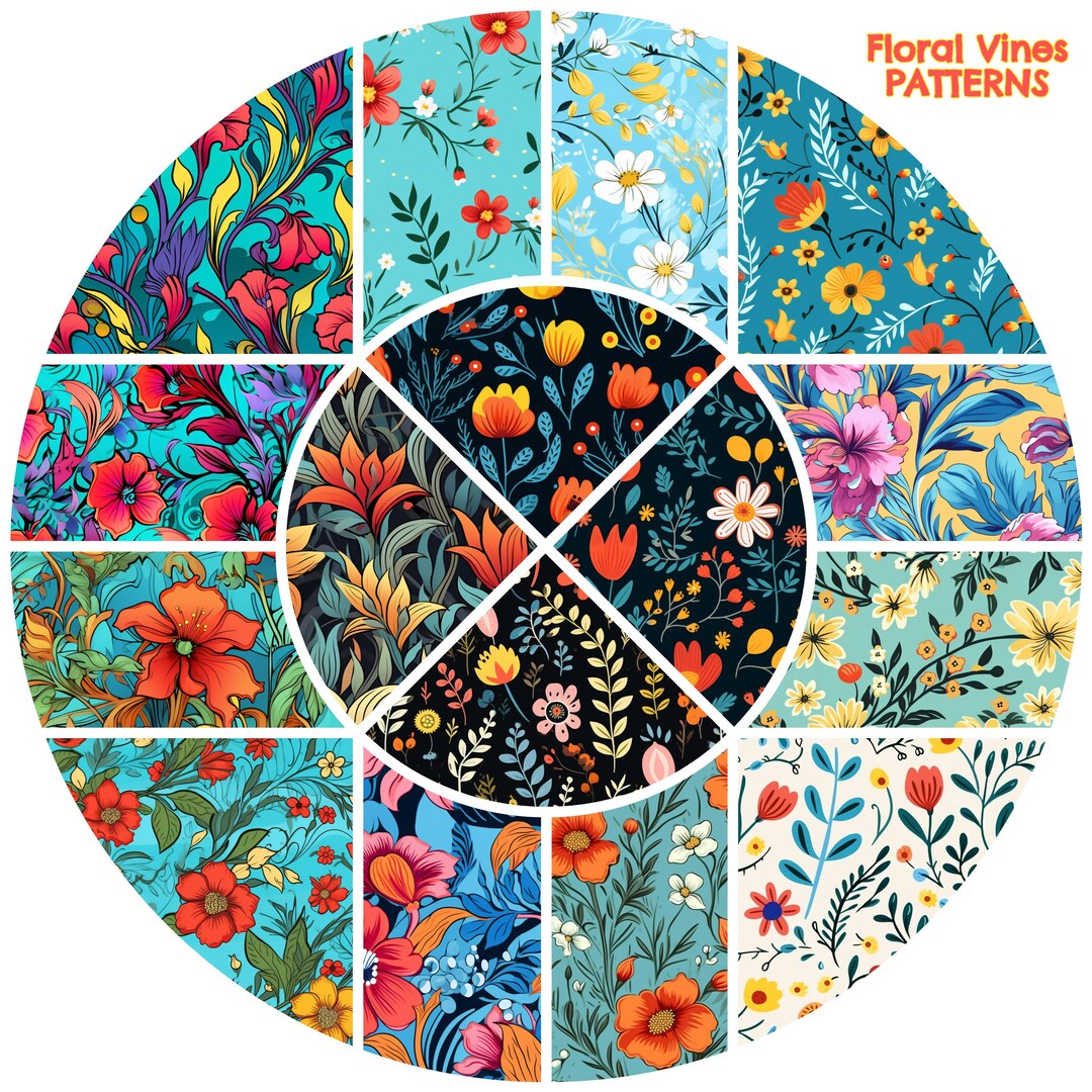 Floral Vine Patterns 20 OPTIONS Botanical Pattern Vine Design Elegant ...