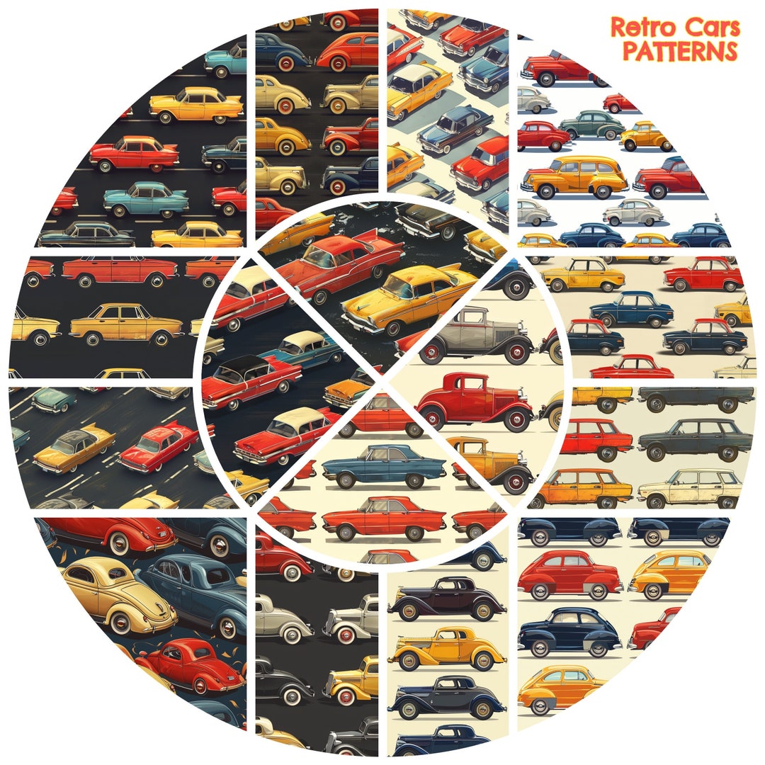 Retro Cars Pattern 20 OPTIONS Seamless Vintage Cars Art Classic Cars ...