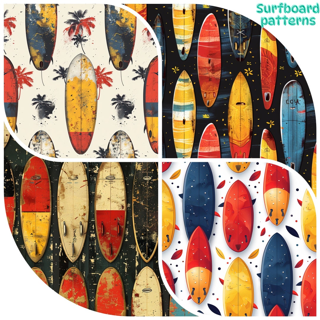 Surfboard Pattern 20 OPTIONS Seamless Digital Surfboard Art Surfboard ...