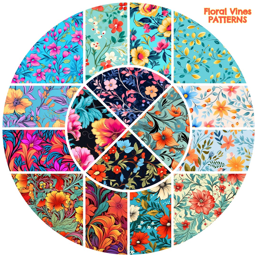Floral Vine Patterns 20 OPTIONS Botanical Pattern Vine Design Elegant ...