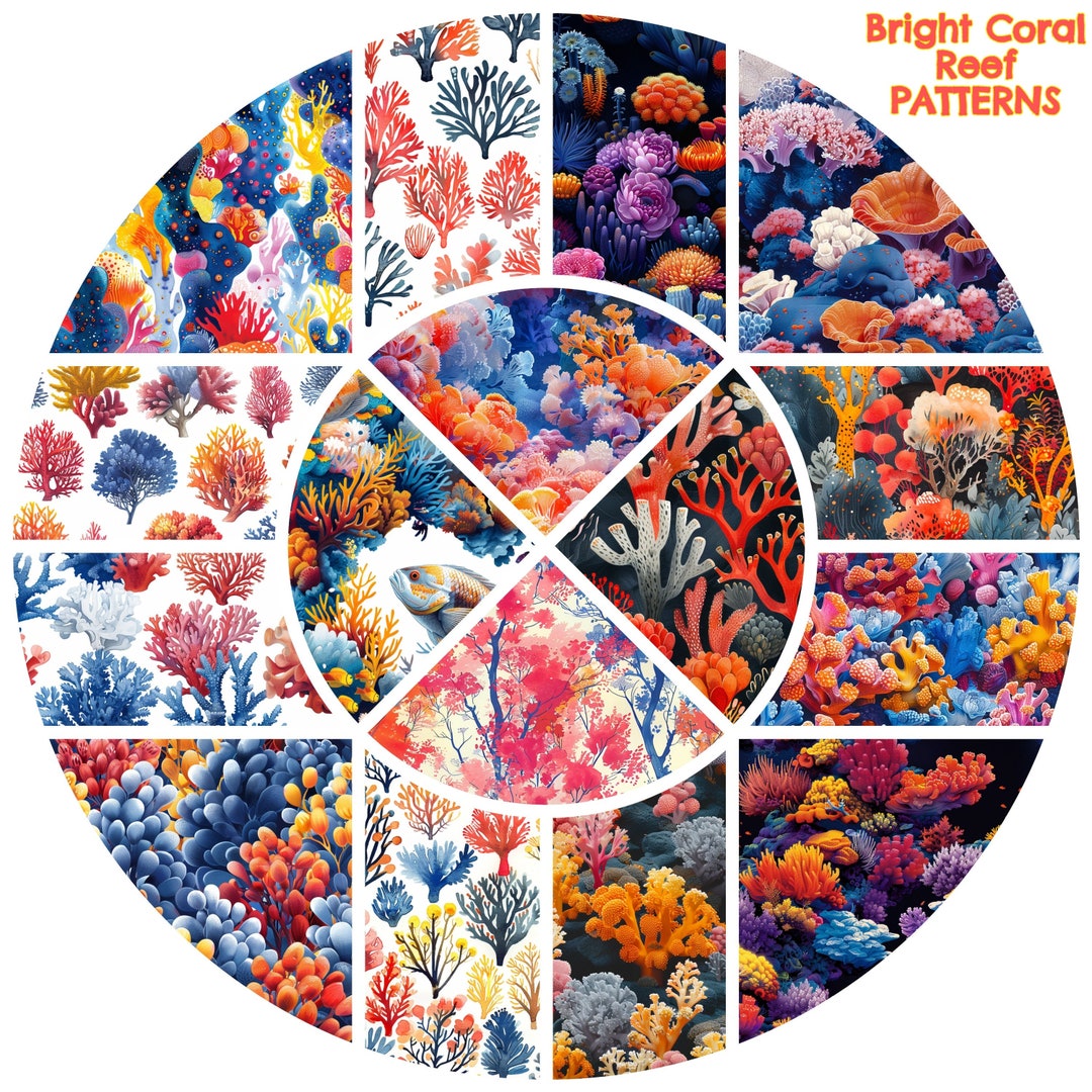 Coral Reef Pattern 111 OPTIONS Seamless Marine Pattern Oceanic Art Reef ...