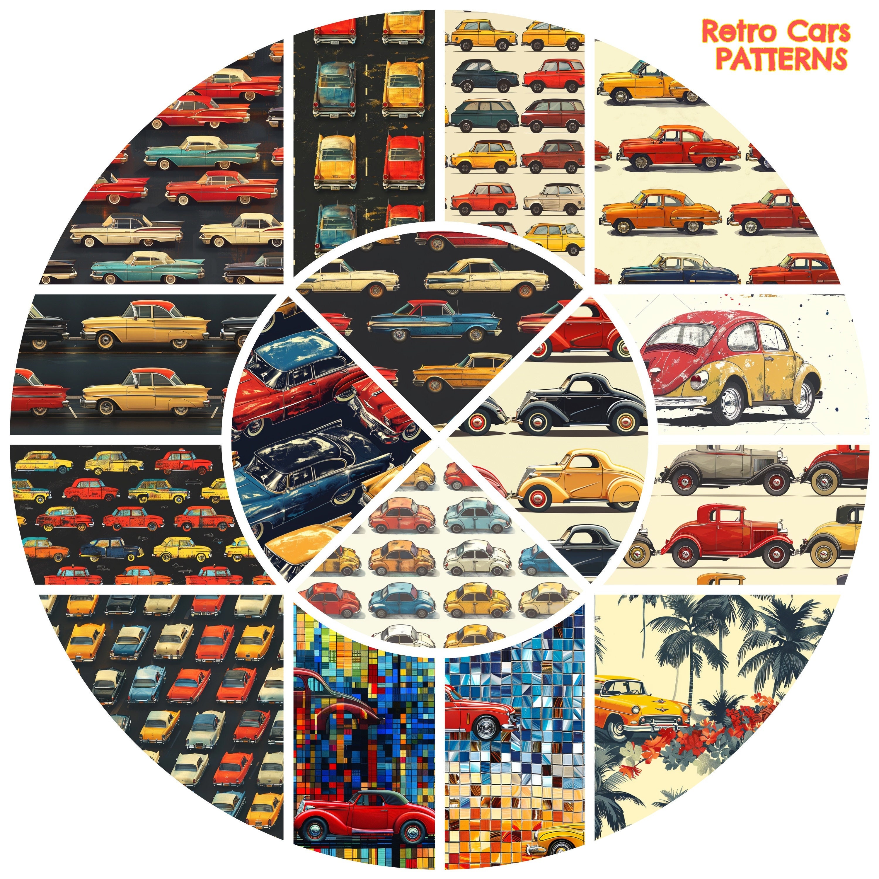 Retro Cars Pattern 133 OPTIONS Seamless Vintage Cars Art Classic Cars ...