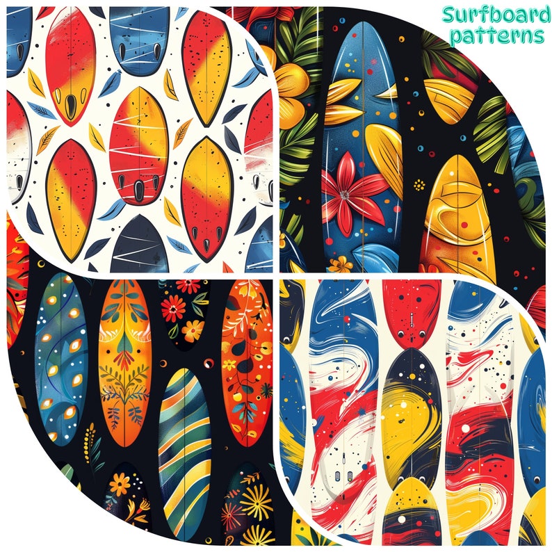 Surfboard Pattern 22 OPTIONS Seamless Digital Surfboard Art Surfboard ...