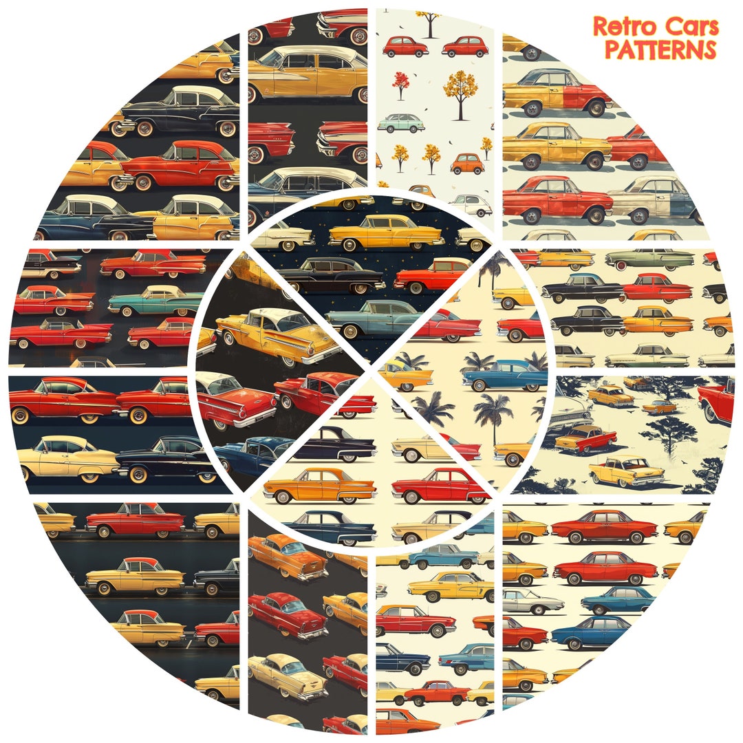 Retro Cars Pattern 20 OPTIONS Seamless Vintage Cars Art Classic Cars ...