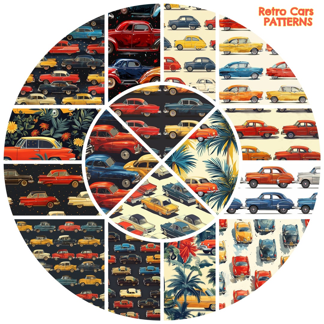 Retro Cars Pattern 20 OPTIONS Seamless Vintage Cars Art Classic Cars ...