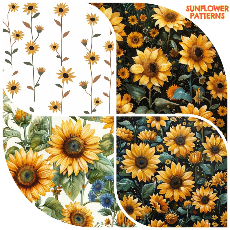 Sunflower Pattern 20 OPTIONS Seamless Botanical Art Blossom Pattern ...