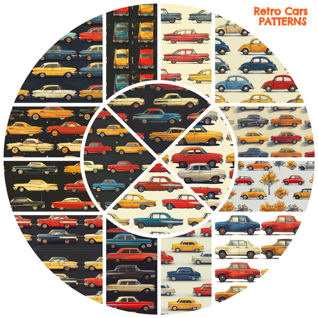 Retro Cars Pattern 20 OPTIONS Seamless Vintage Cars Art Classic Cars ...