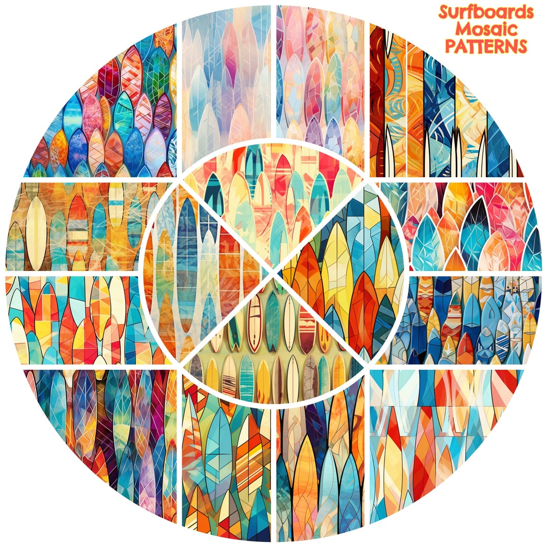 Surfboard Mosaic Pattern 20 OPTIONS Seamless Surf Art Surfboard Design ...