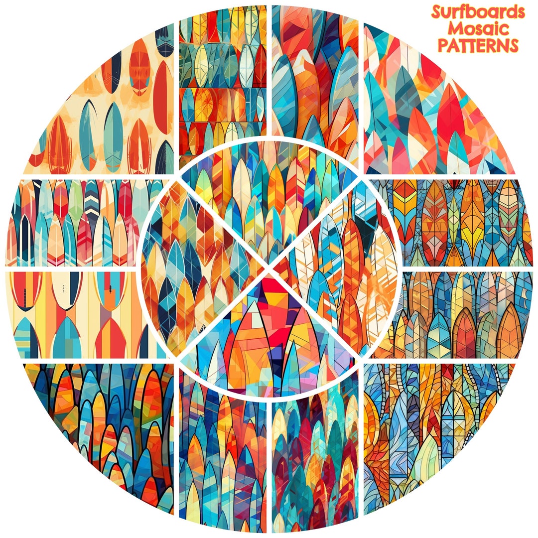 Surfboard Mosaic Pattern 20 OPTIONS Seamless Surf Art Surfboard Design ...