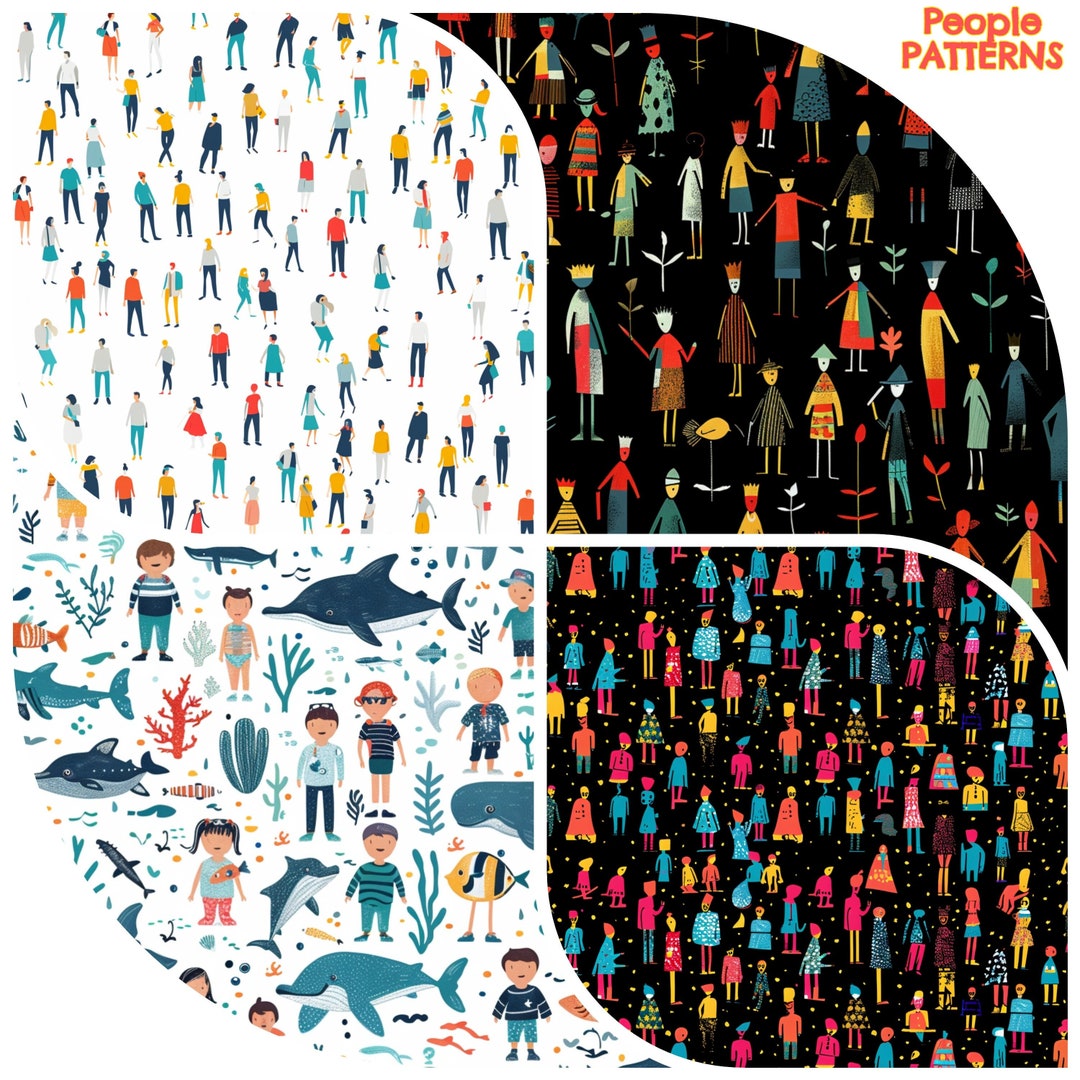 People Pattern 14 OPTIONS Seamless Individuals Style Masses Art Mankind ...