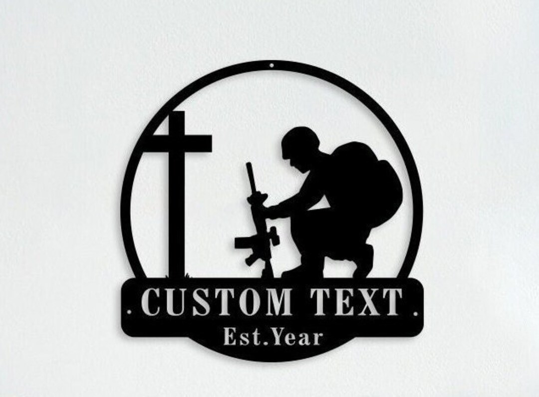 Personalized Patriotic Metal Sign Fallen Soldier Yard Display Kneeling ...