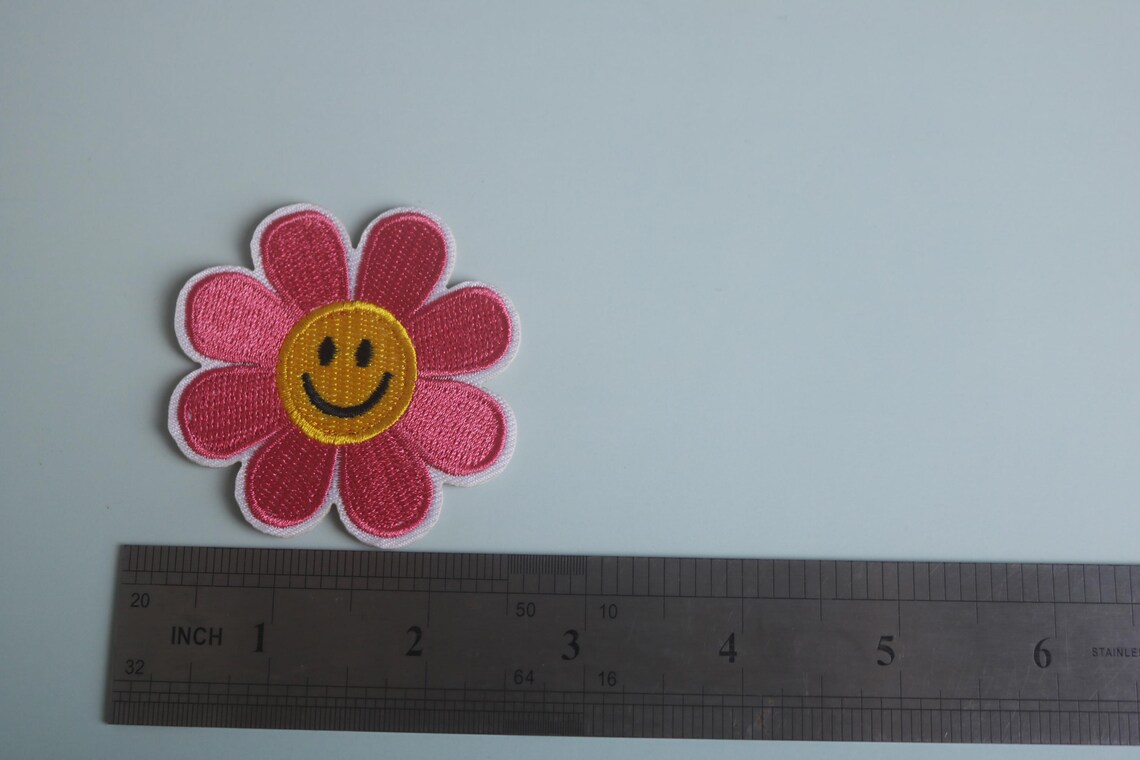 Pink Smile Flower Embroidered Iron on Patch - Etsy