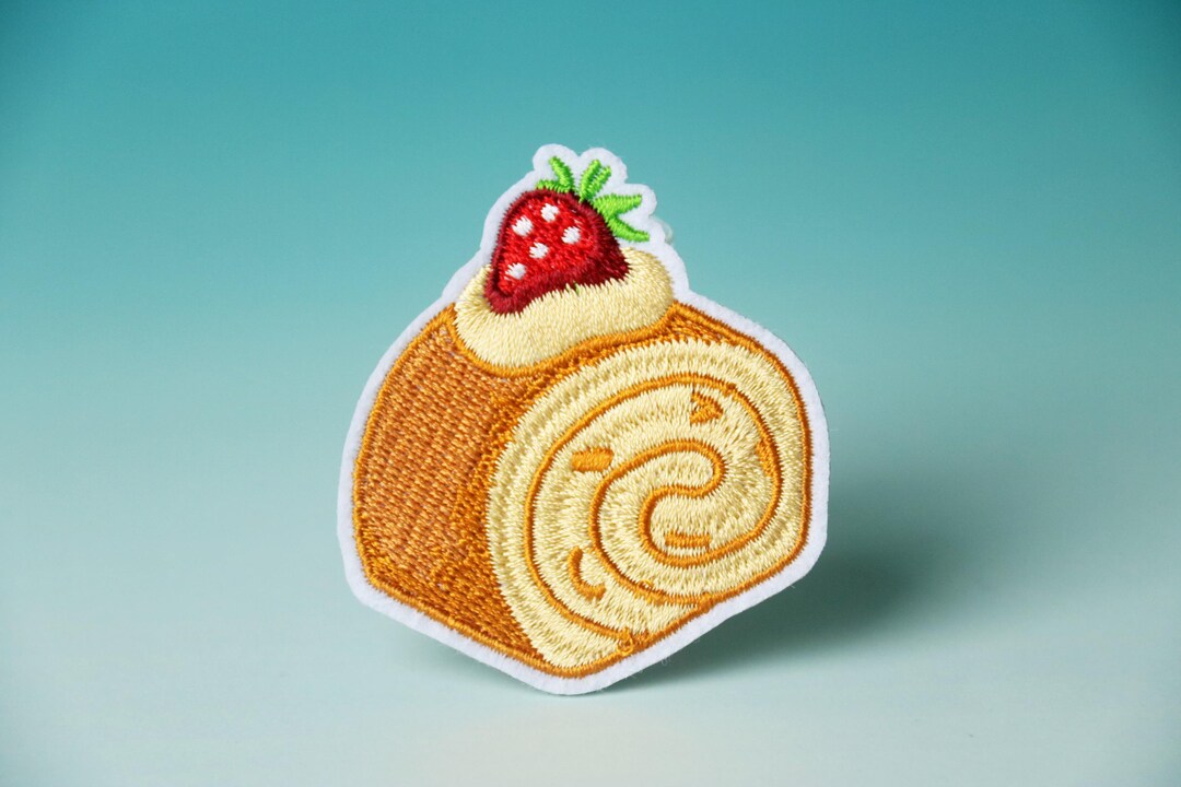 Strawberry Cake Roll Patch, Cake Patch, Iron on Patch, Embroidered ...