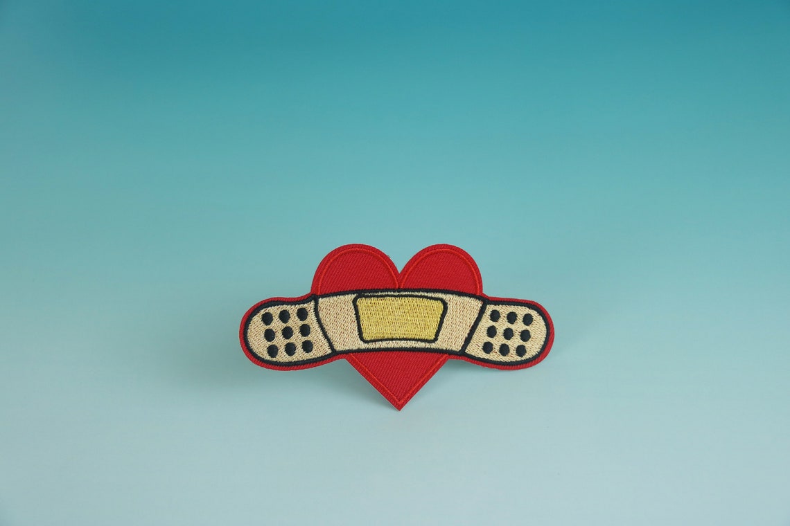 Broken Heart Patch, Band-aid Heart Patch, Iron on Patch, Embroidered ...
