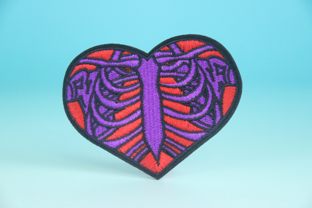 Red Heart Purple Skeleton Patch, Iron on Patch, Embroidered Patch ...