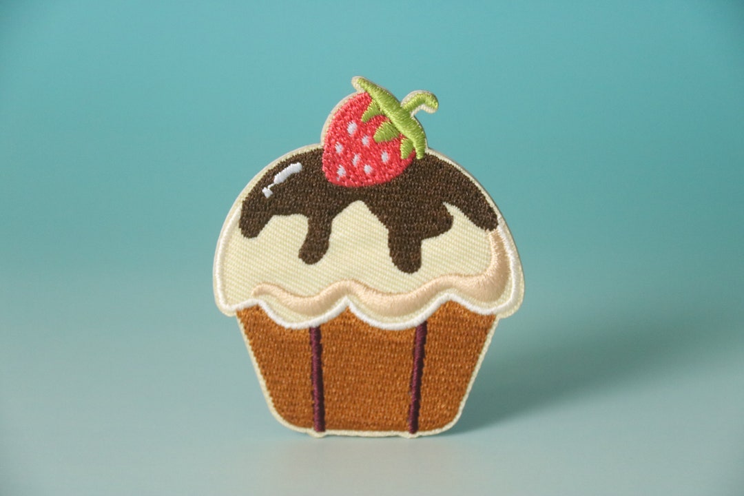 Strawberry Cupcake Patch, Dessert Patch, Iron on Patch, Embroidered ...