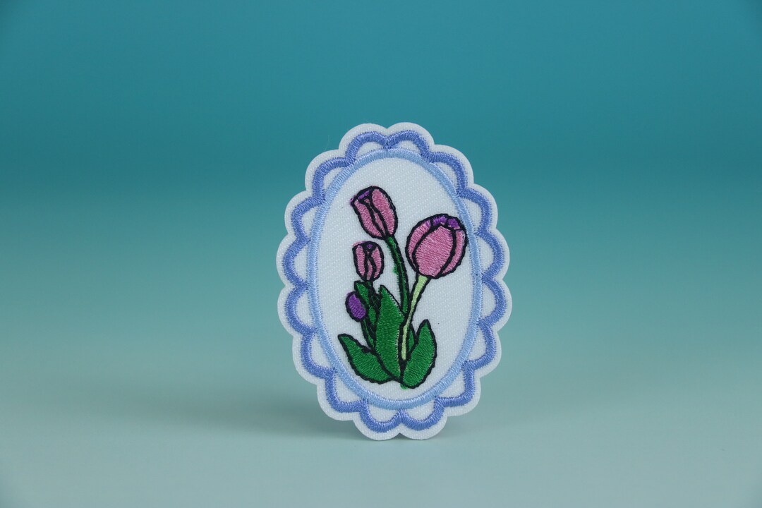Tiny Pink Tulips Patch, Flower, Iron on Patch, Embroidered Patch ...